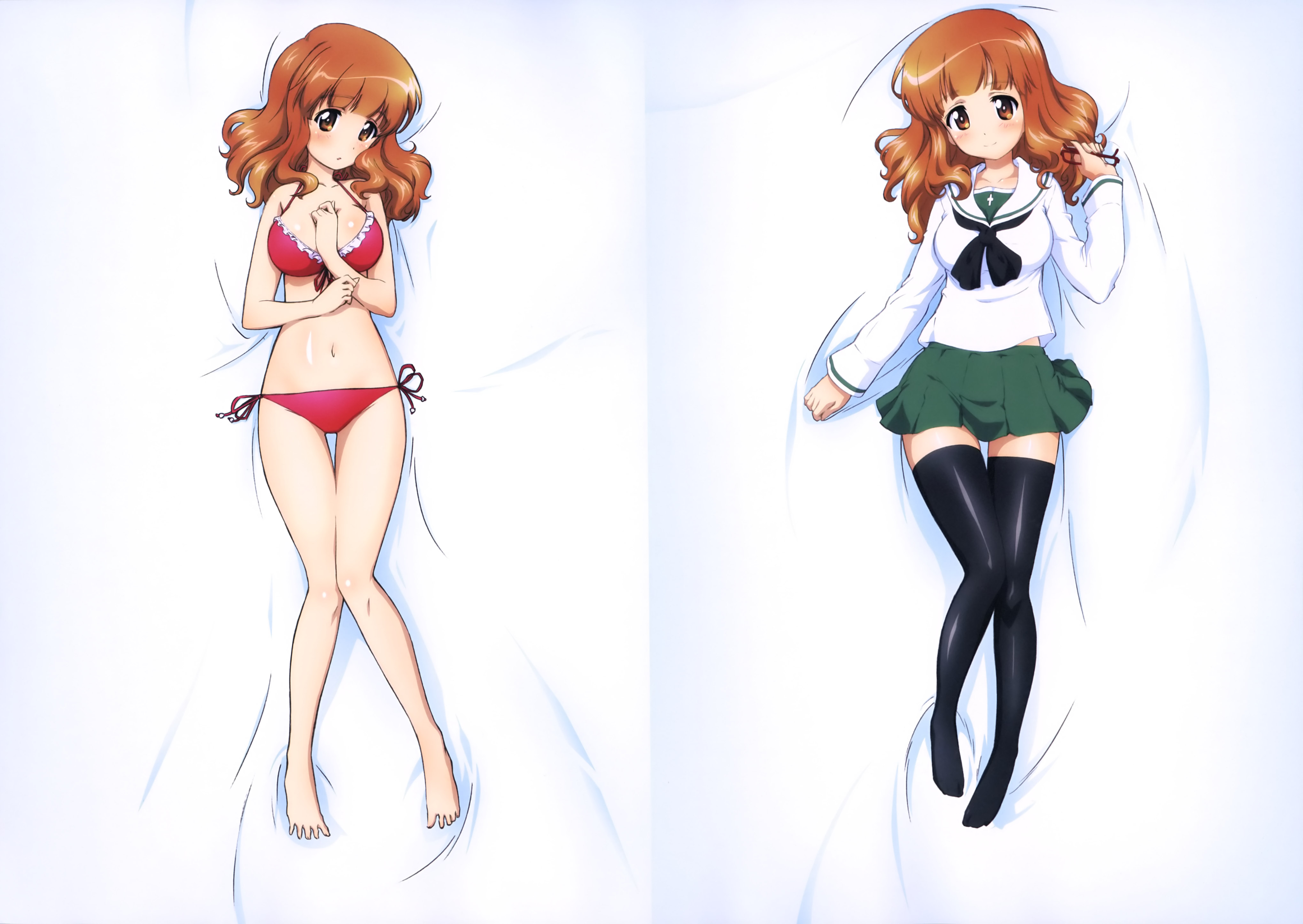 Safebooru - 1girl absurdres bed sheet bikini black legwear breasts brown eyes brown hair ...